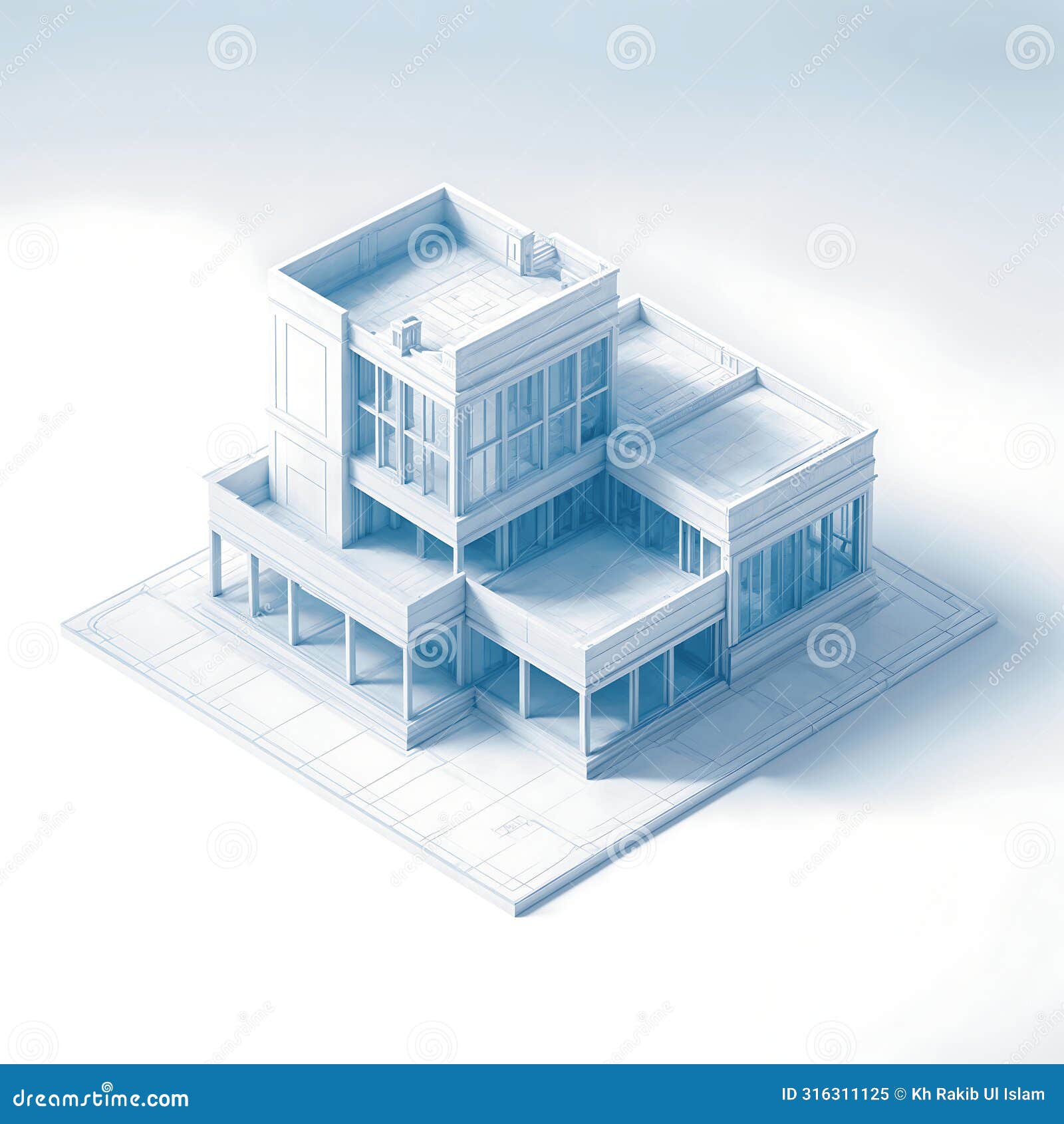 A Isometric 3D Blueprint of a Modern Two-story Building Stock ...