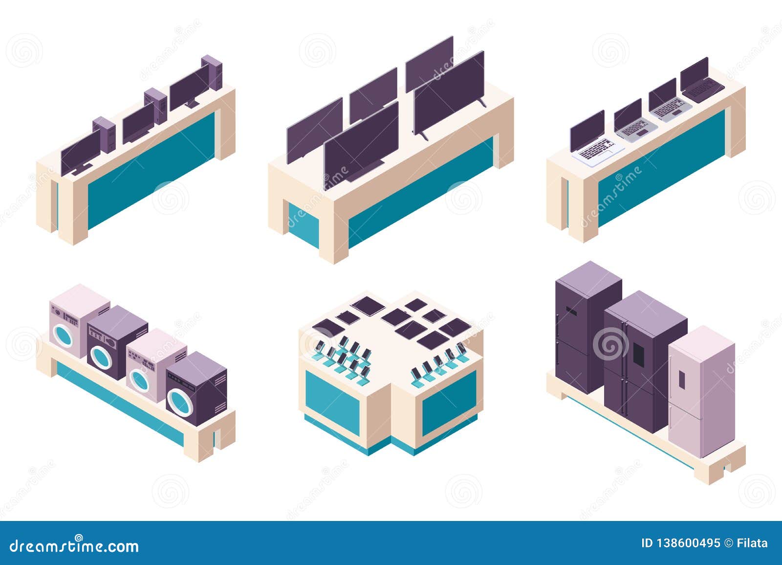 Isometric 3d Collection Isolated Urban Element of Electronics Store ...