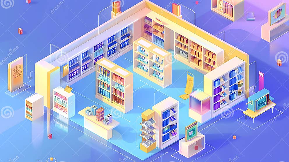 Isometric 3D Composition of a Multistore Exhibition in Art Stock ...