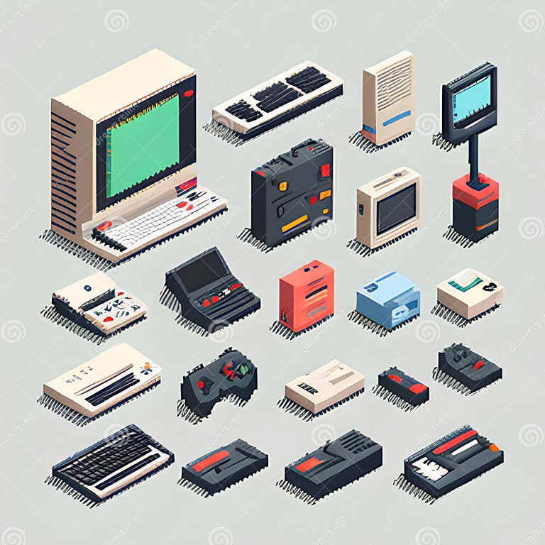 Isometric 3D Computer Icons Set. Vector Illustration of Computer ...
