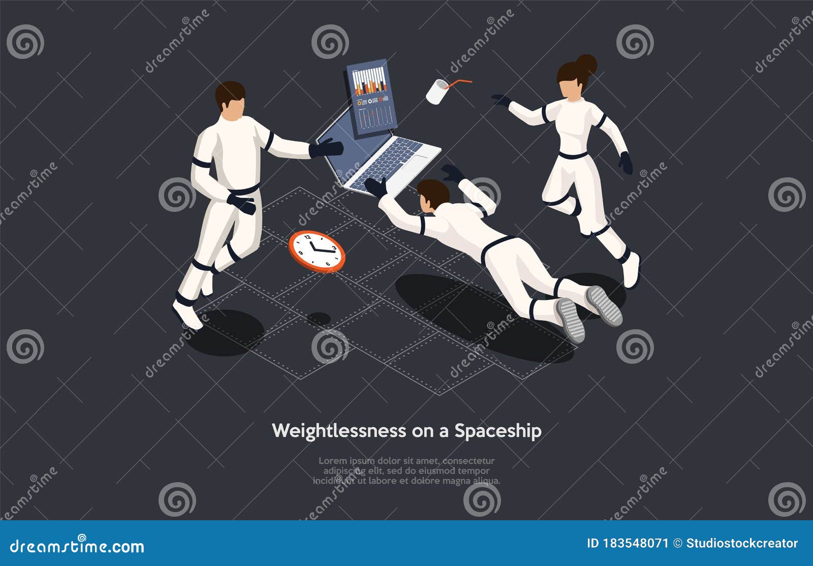 Astronauts In Weightlessness Zero Gravity Planet Vector Cartoon ...