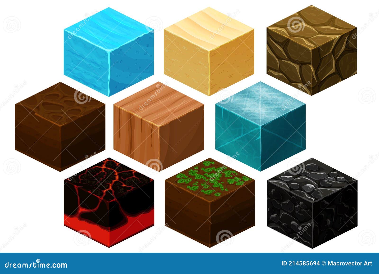 Isometric 3D Cube Textures Vector Set for Computer Games Stock Vector ...