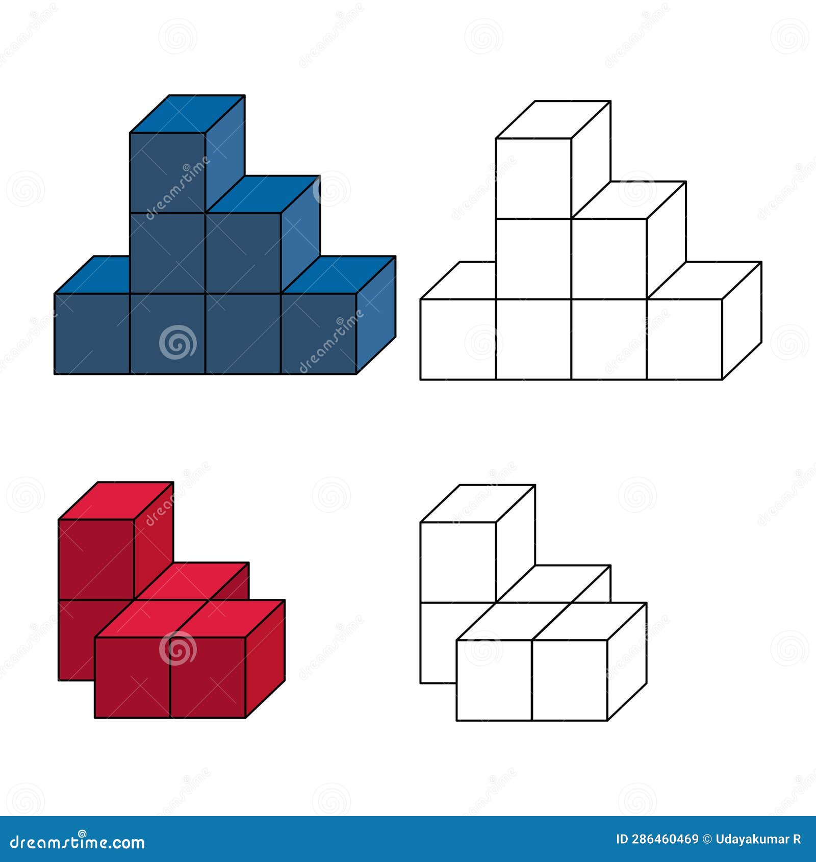 Isometric 3d Cubes. Color Cube and Outline. on White Background Stock ...