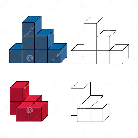 Isometric 3d Cubes. Color Cube and Outline. on White Background Stock ...