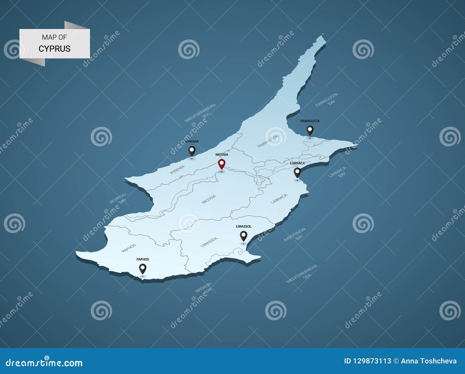 Isometric 3D Cyprus Vector Map Concept. Stock Vector - Illustration of ...