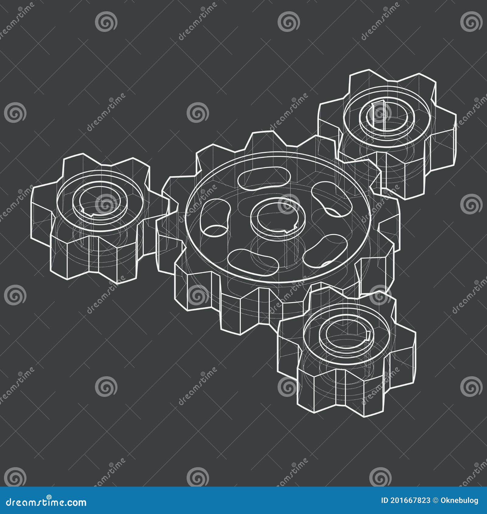 Isometric 3d Drawing of Gears Vector Illustration Stock Vector ...
