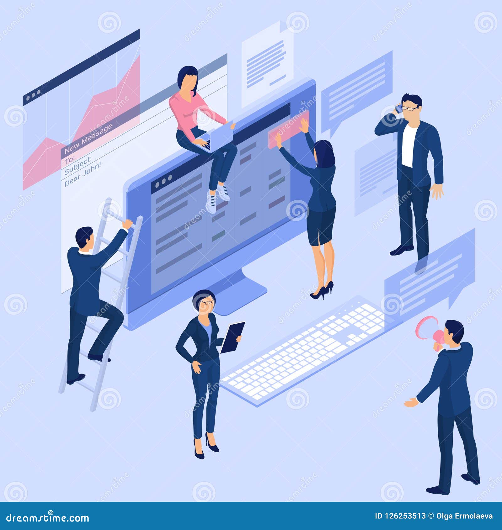 Isometric 3d Flat Design Vector Office Work. Stock Vector ...