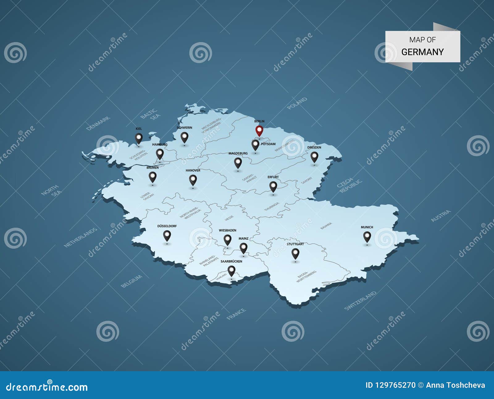 Isometric 3D Germany Vector Map Concept. Stock Vector - Illustration of ...