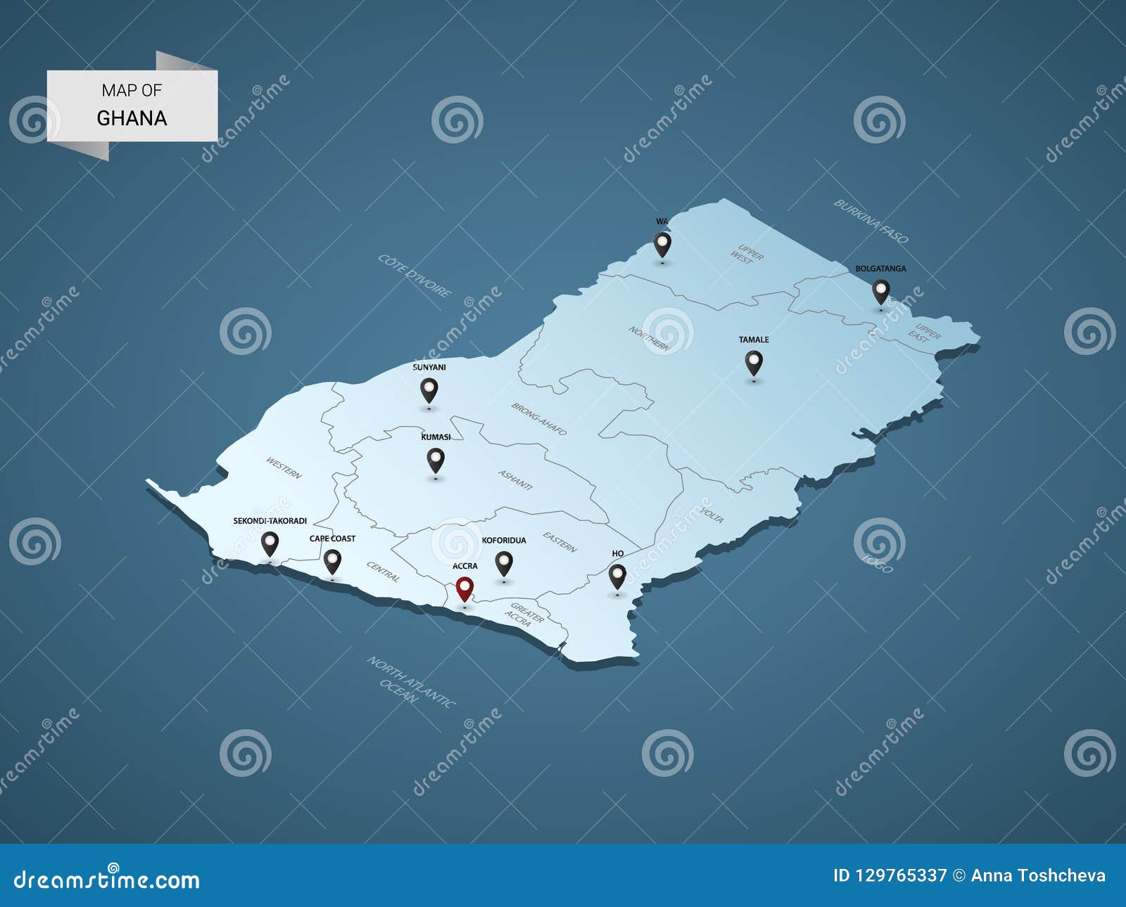 Isometric 3D Ghana Vector Map Concept. Stock Vector - Illustration of ...