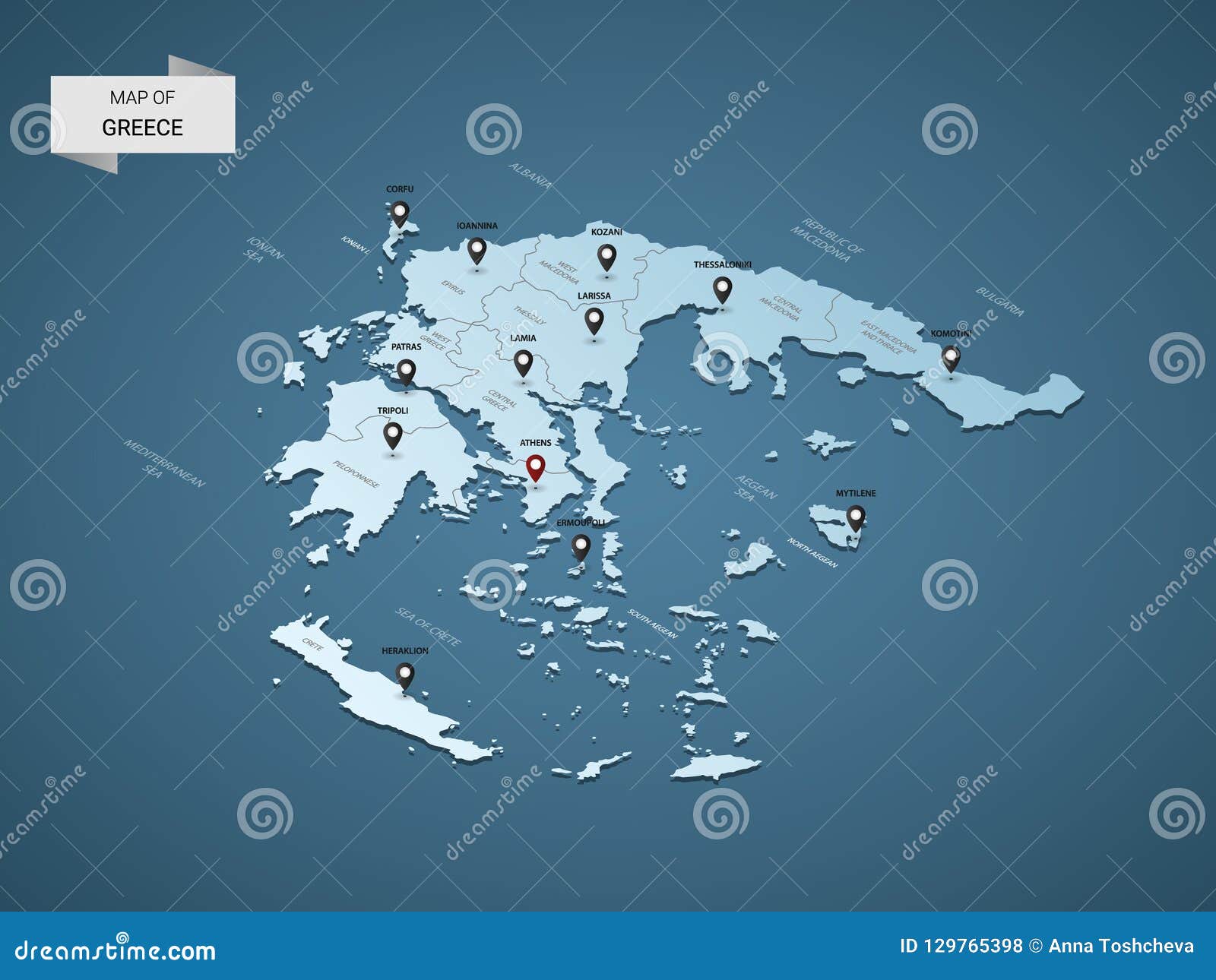 Isometric 3D Greece Vector Map Concept. Stock Vector - Illustration of ...