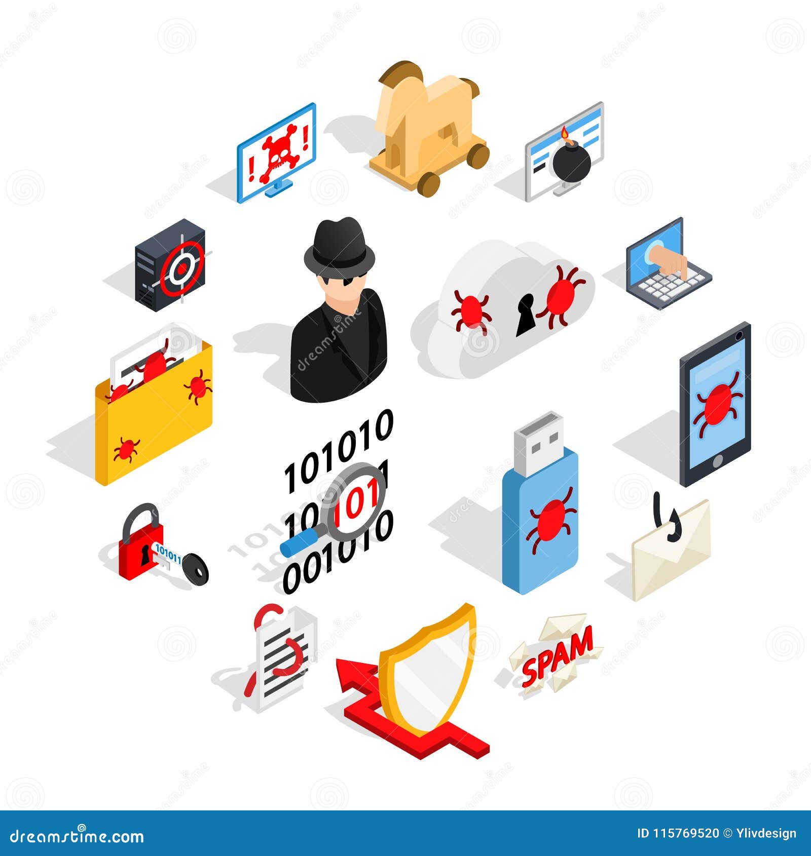 Hacking Icons Set, Isometric 3d Style Stock Vector - Illustration of forgery, mono: 115769520