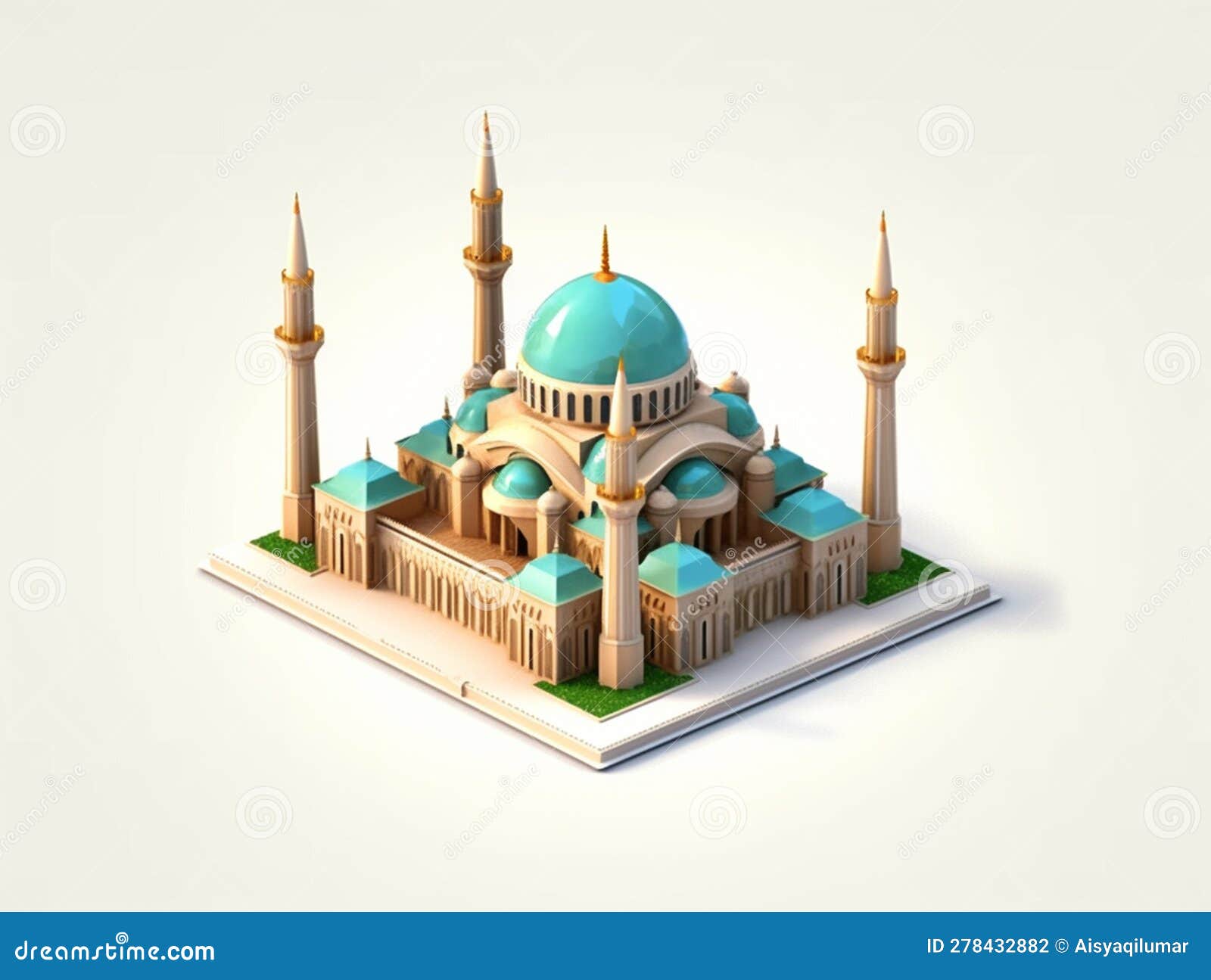 Isometric 3D Illustration of a Mosque Isolated on Plain Background ...