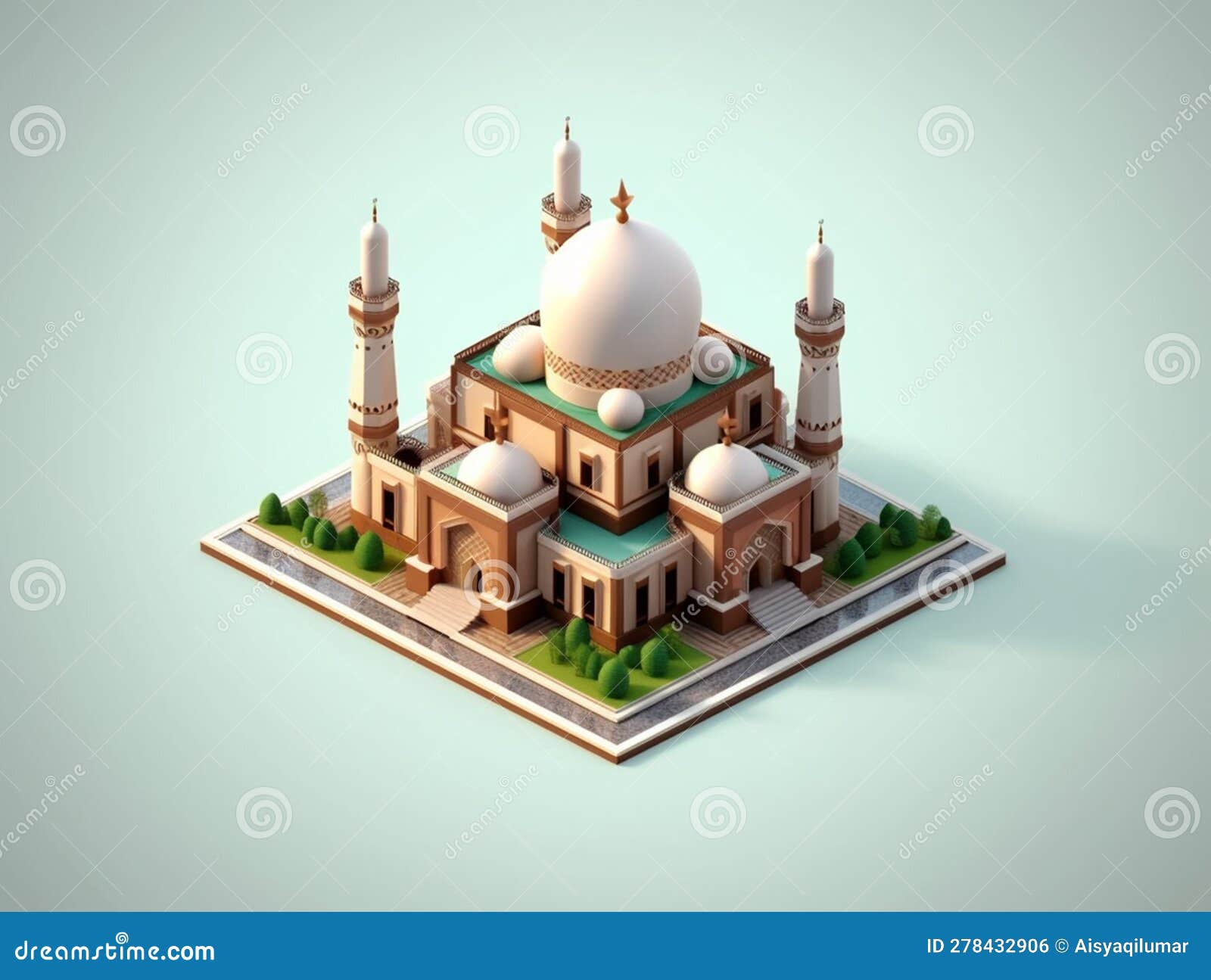Isometric 3D Illustration of a Mosque Isolated on Plain Background ...