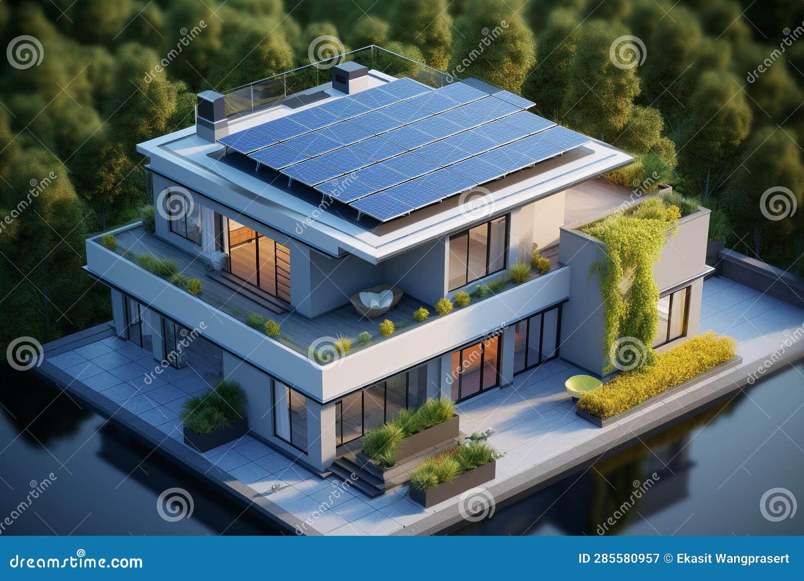 AI Generative. Isometric 3d Illustration of Sustainable Modern Home ...