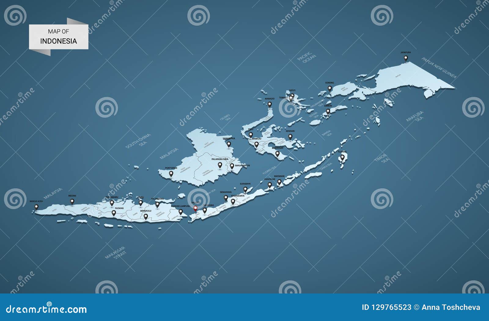 Isometric 3D Indonesia Vector Map Concept. Stock Vector - Illustration ...