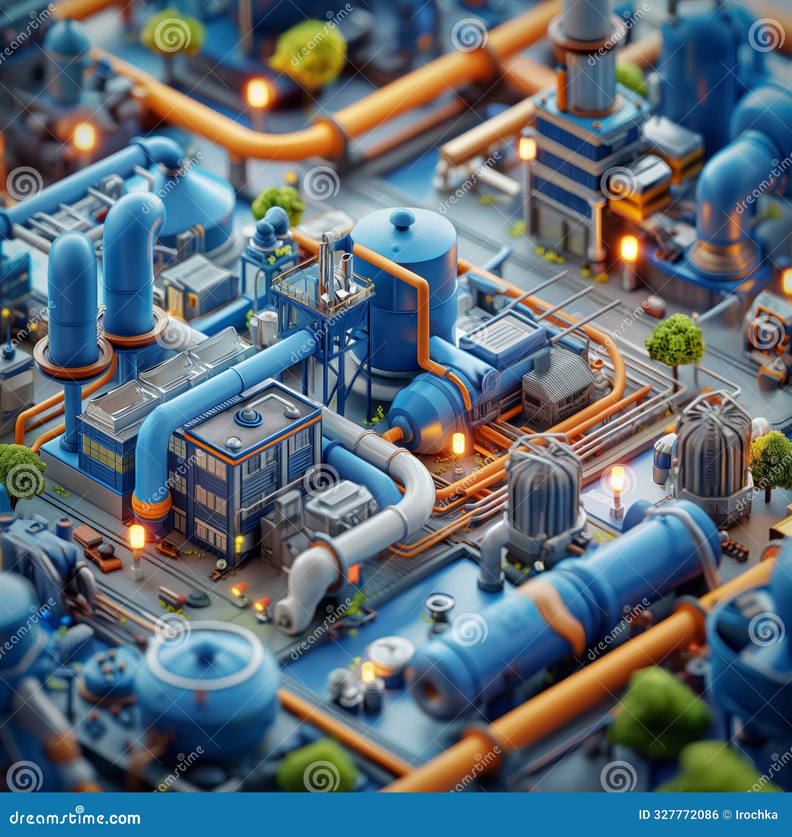 Isometric 3D Industrial Complex Rendering Stock Illustration ...