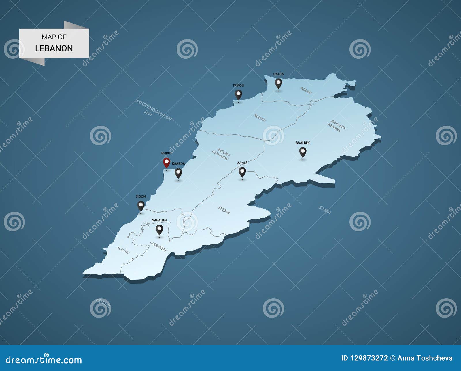 3d Isometric Map Of Lebanon With National Flag. Vector Illustration ...