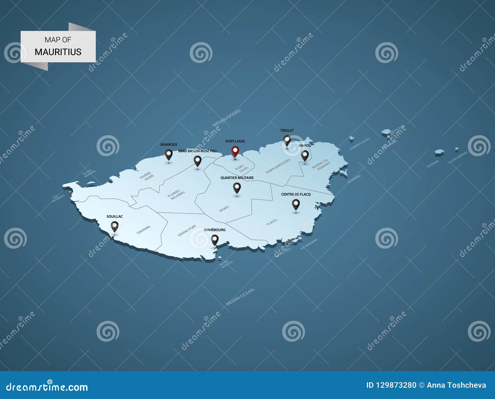 Isometric 3D Mauritius Vector Map Concept. Stock Vector - Illustration ...