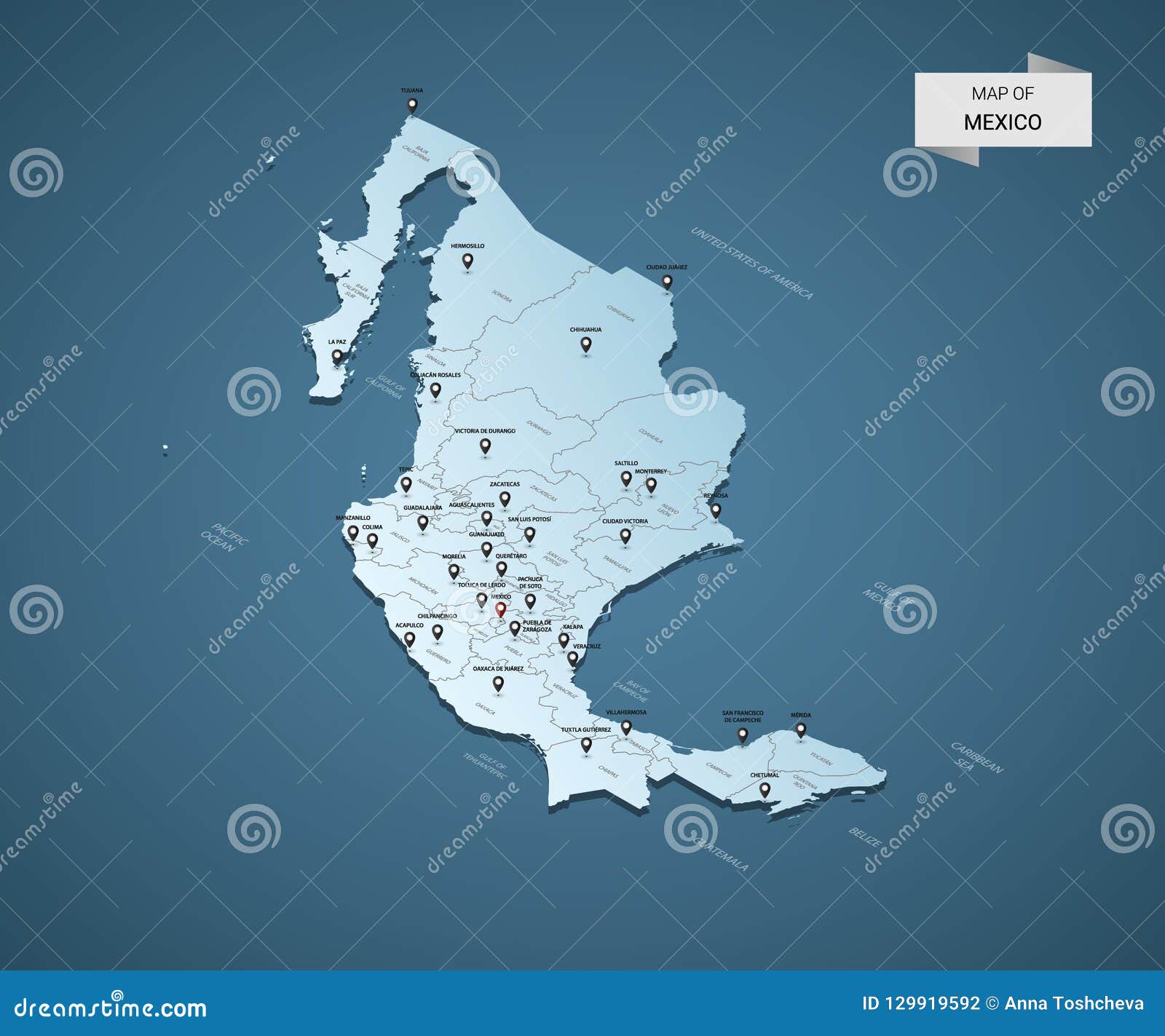Isometric 3D Mexico Vector Map Concept. Stock Vector - Illustration of ...