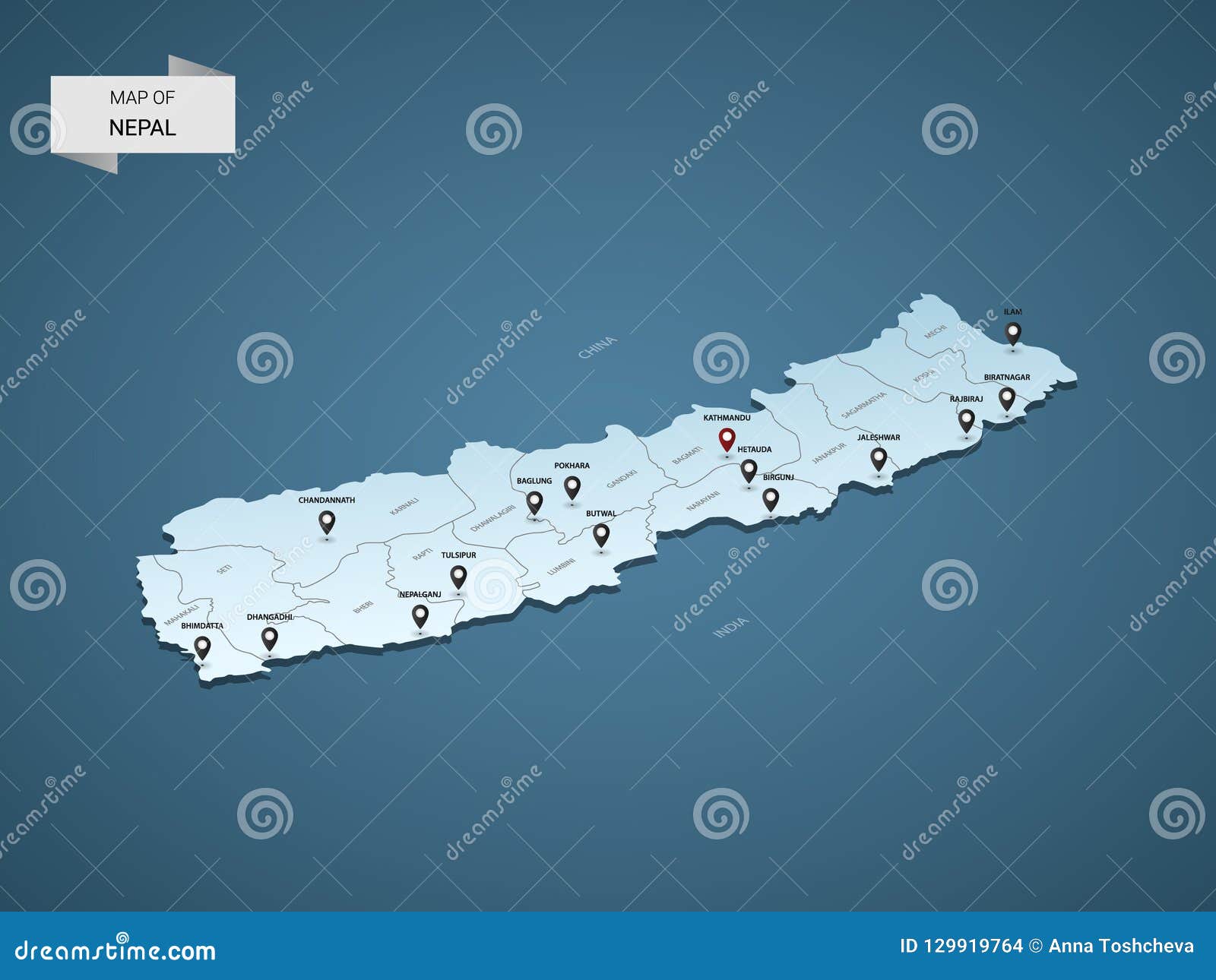 Isometric 3D Nepal Vector Map Concept. Stock Vector - Illustration of ...