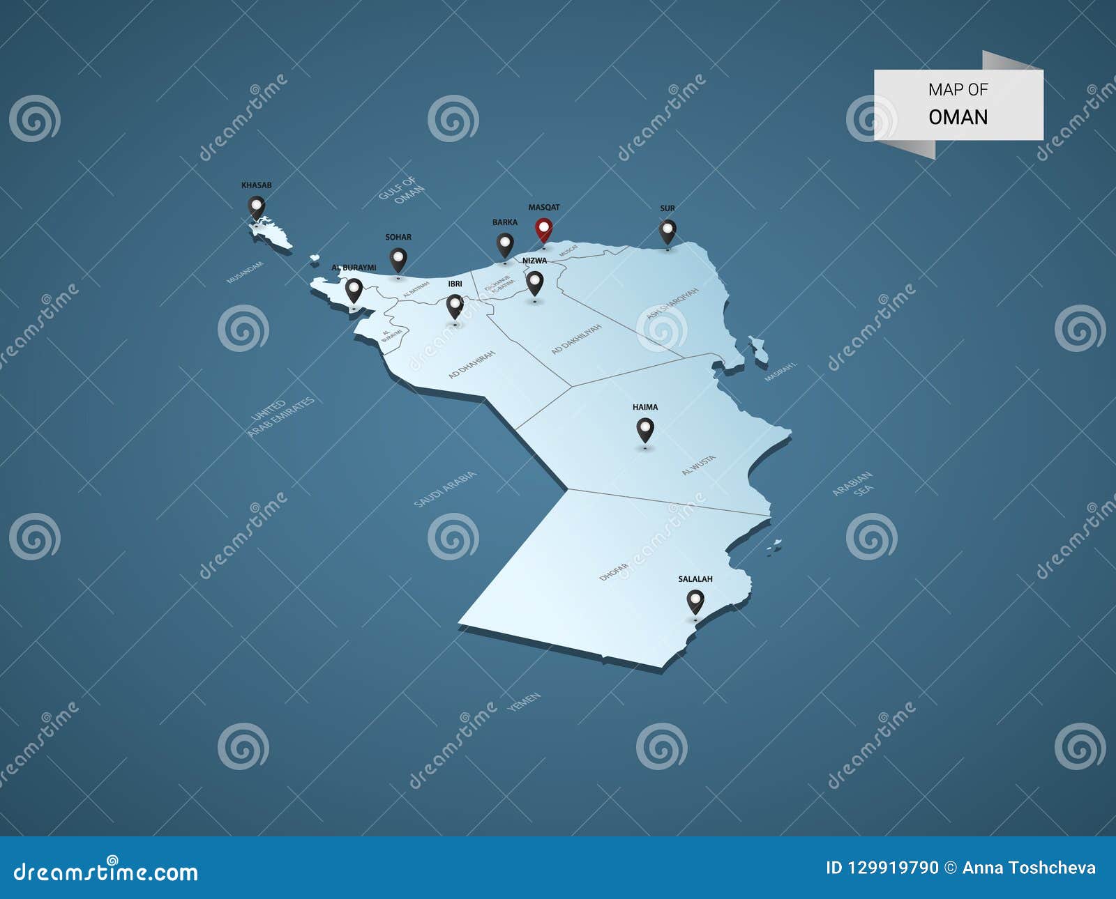 Isometric 3D Oman Vector Map Concept. Stock Vector - Illustration of ...