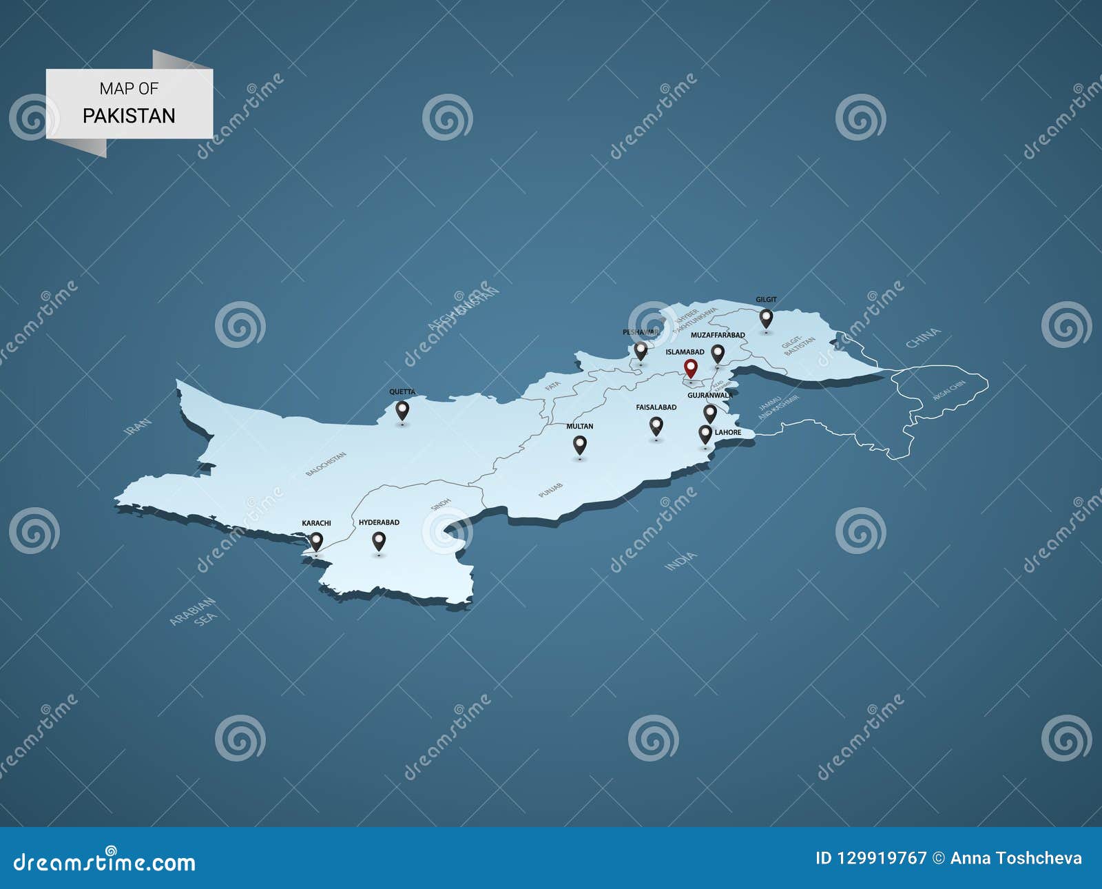Isometric 3D Pakistan Vector Map Concept. Stock Vector - Illustration ...
