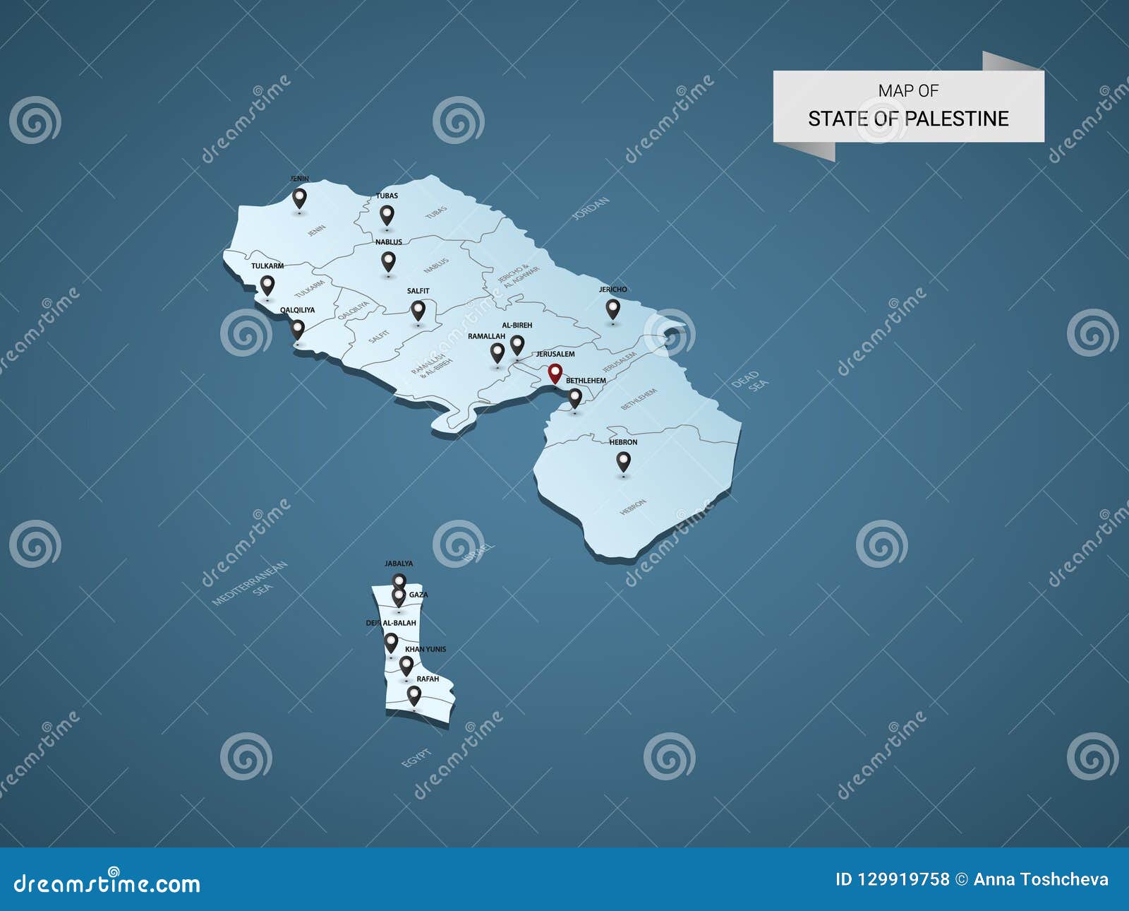 Isometric 3D Palestine Vector Map Concept. Stock Vector - Illustration ...