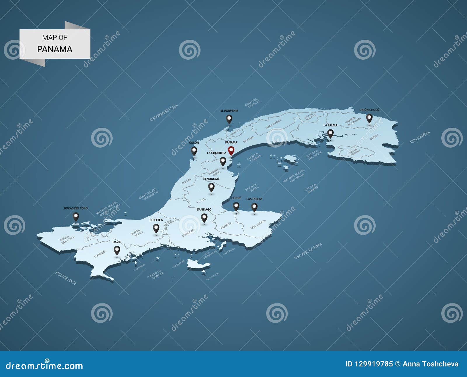 Isometric 3D Panama Vector Map Concept. Stock Vector - Illustration of ...