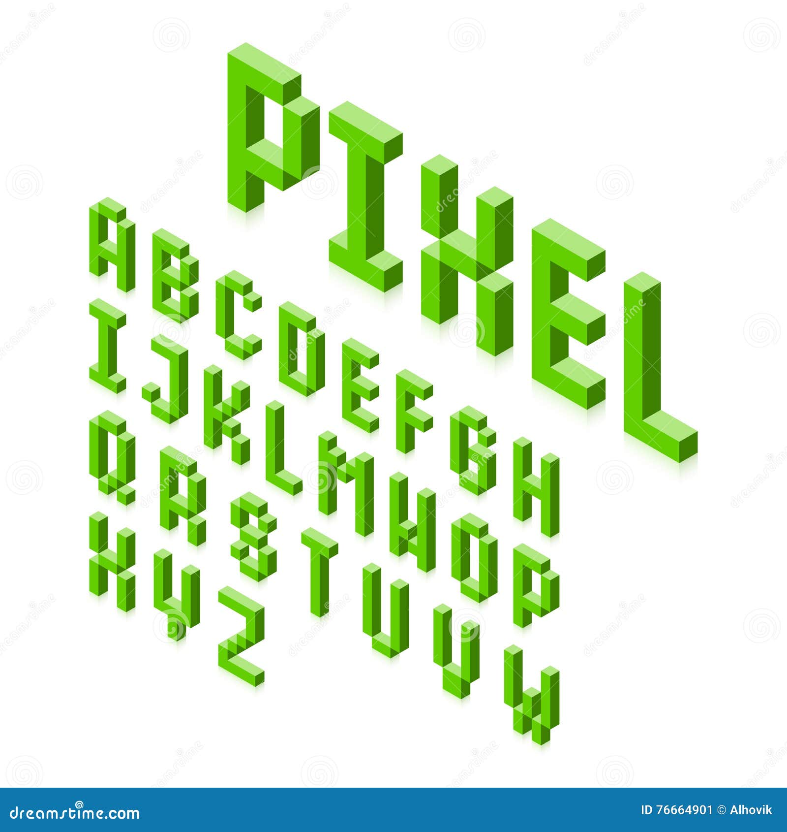 Isometric 3d pixel font stock vector. Illustration of square - 76664901