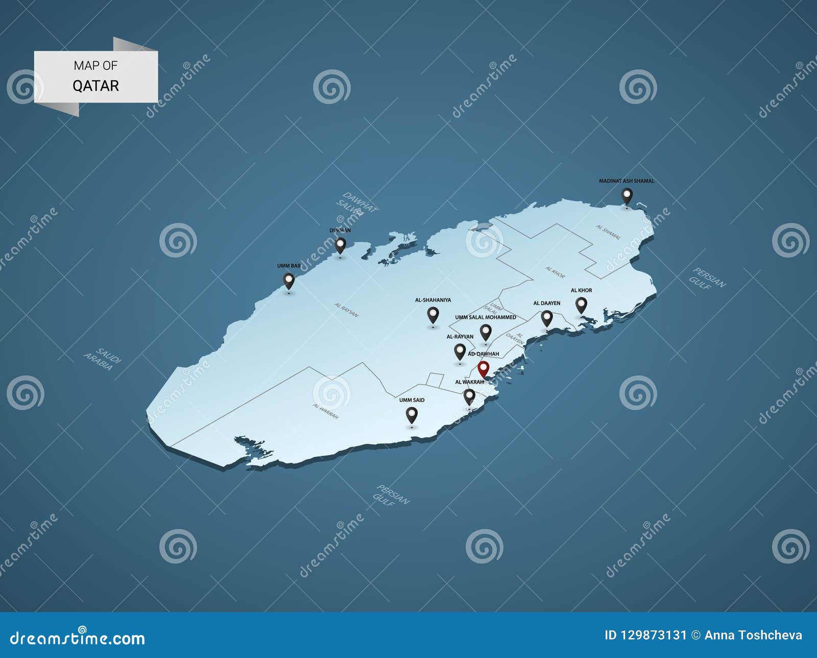 Isometric 3D Qatar Vector Map Concept. Stock Vector - Illustration of ...