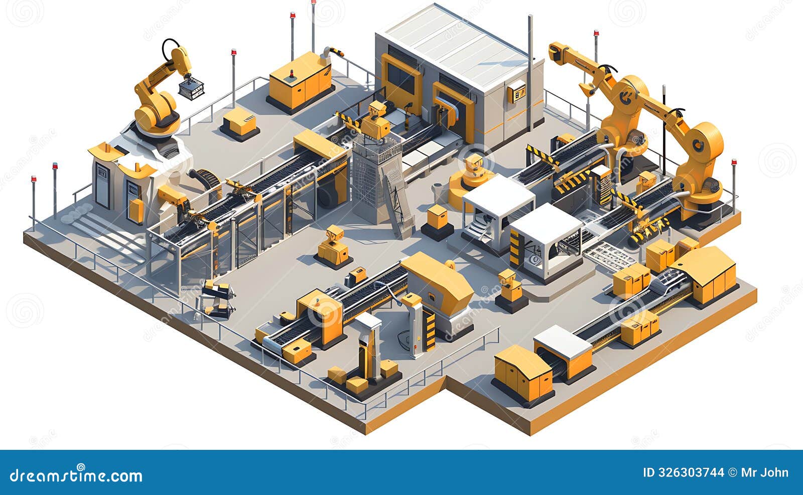 Isometric 3D Rendering of a Factory with AI-controlled Machinery in Art ...
