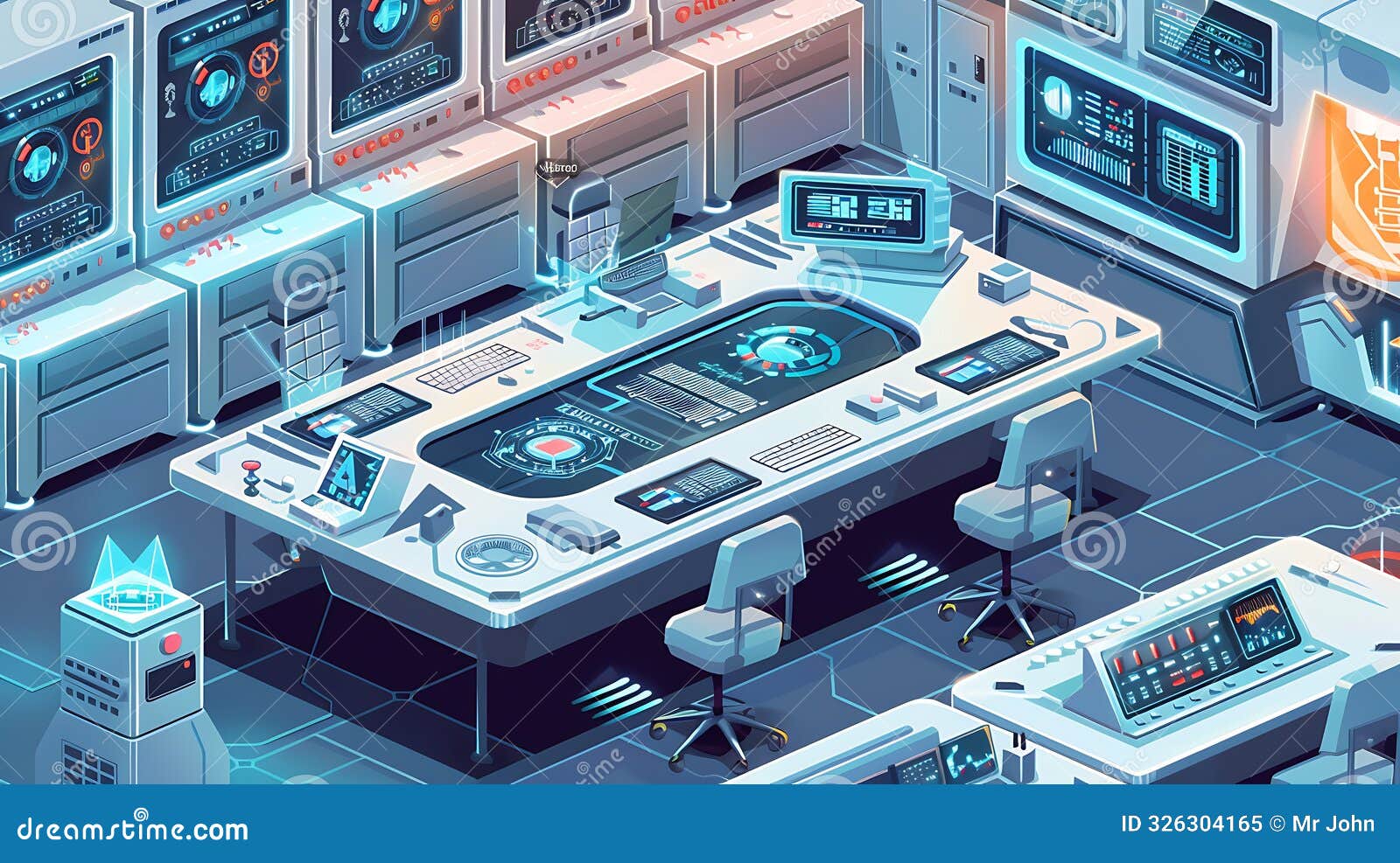 Isometric 3D Rendering of a Futuristic Factory Control Room in Art ...