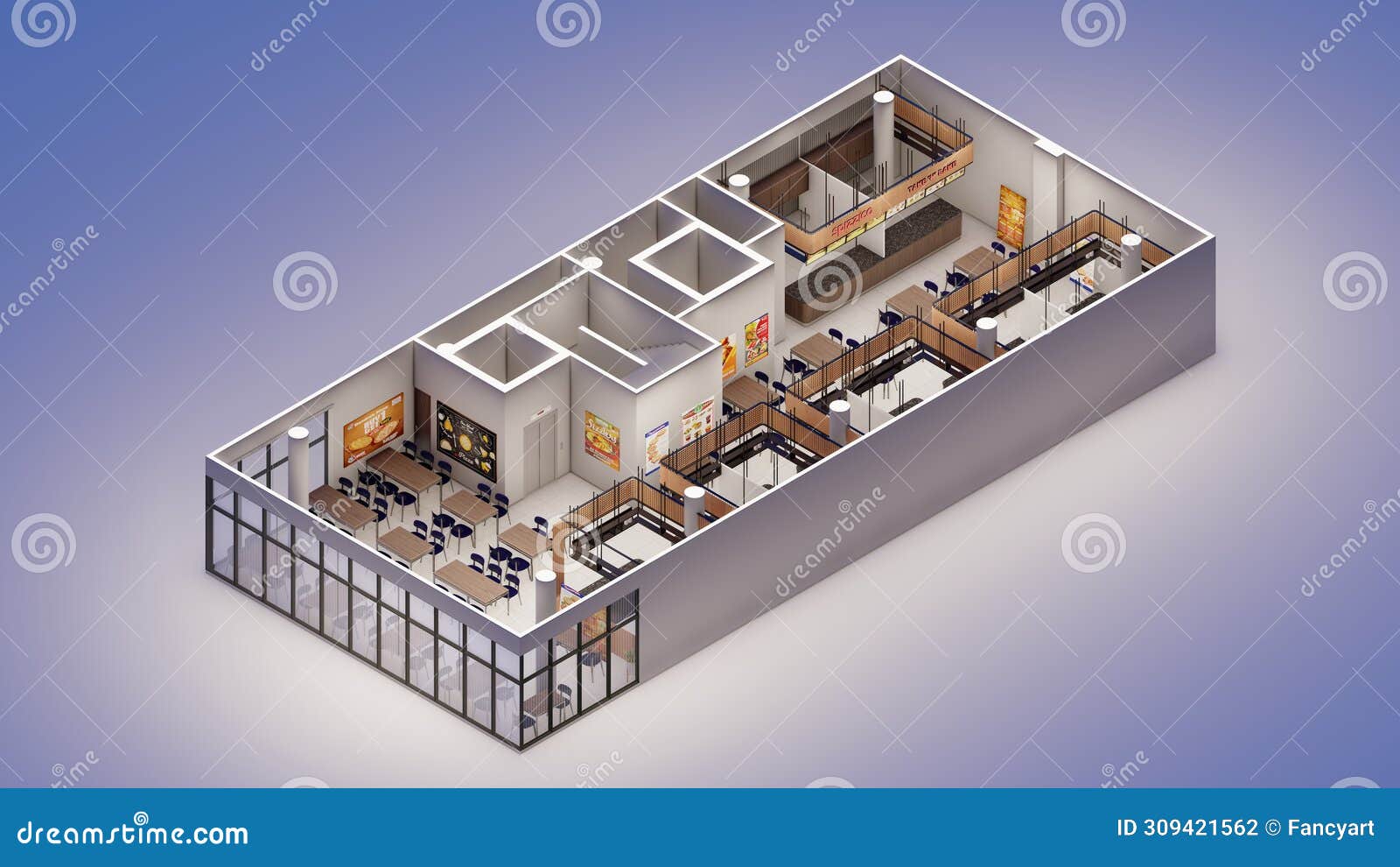 Isometric 3d Rendering Interior Design of a Food Court Stock ...