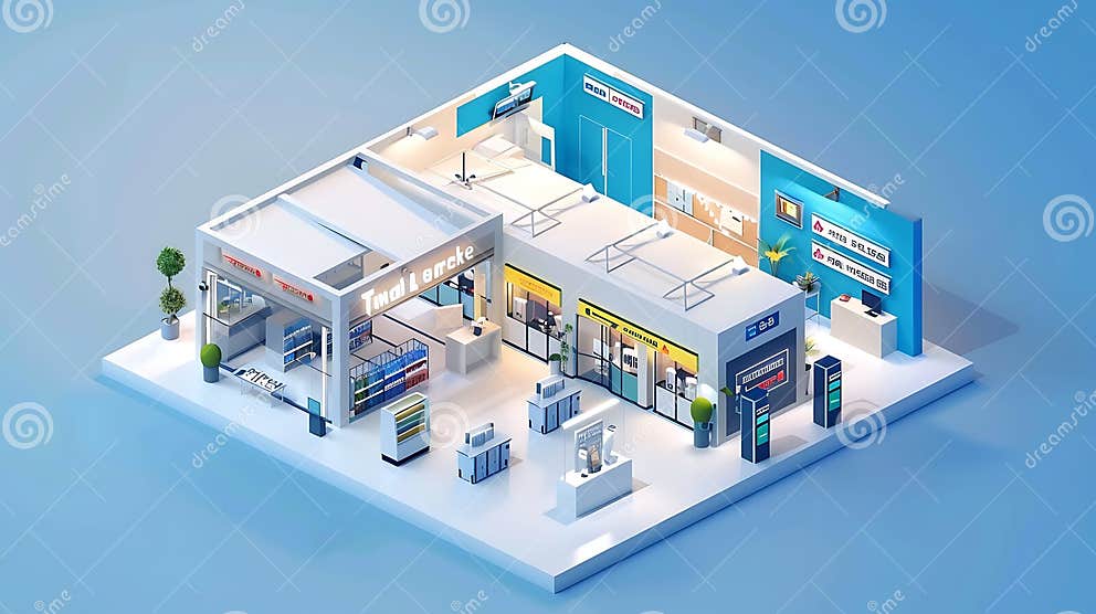 Isometric 3D Rendering of a Multistore Exhibition Hall in Style Stock ...