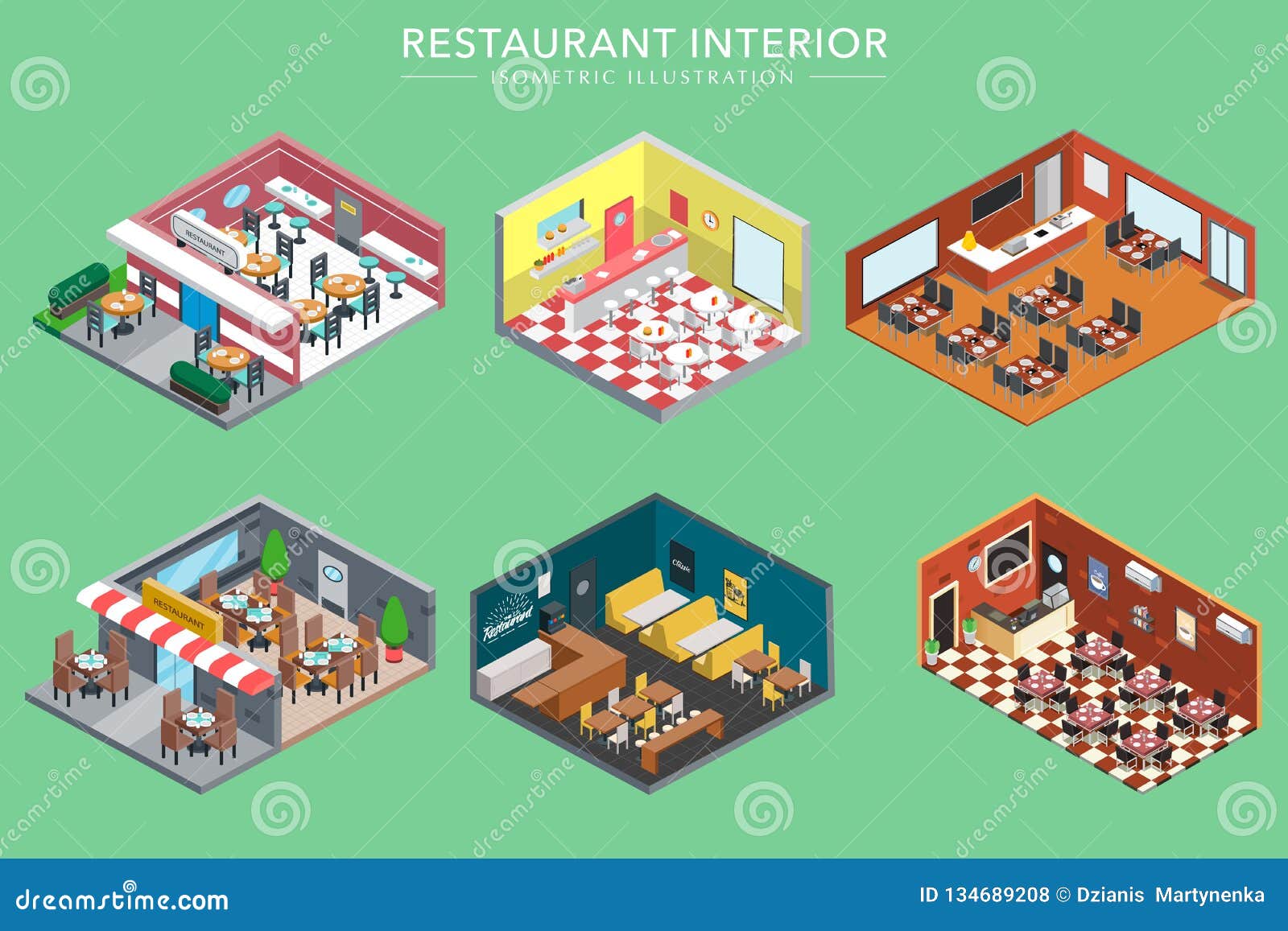 Isometric 3d Restaurant Interiors Vector Illustration Stock ...