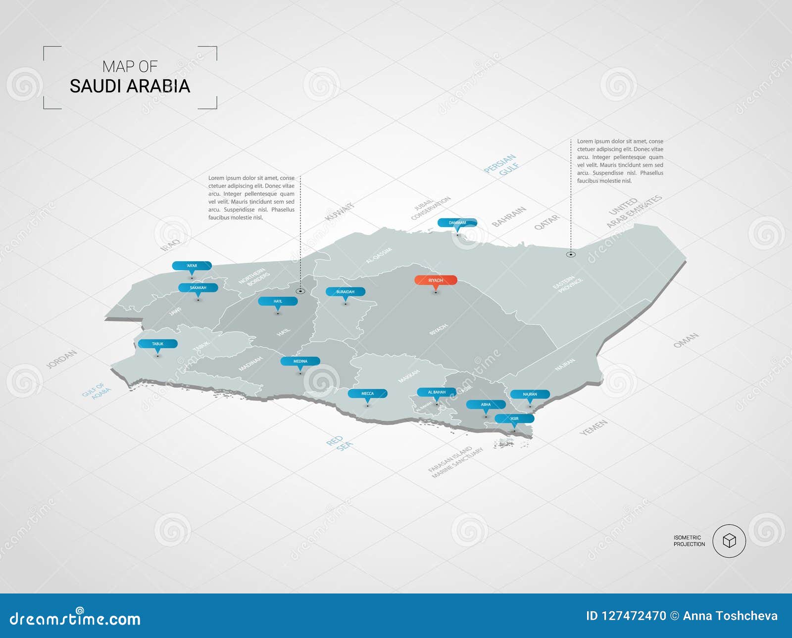Isometric Saudi Arabia Map with City Names and Administrative Di Stock ...