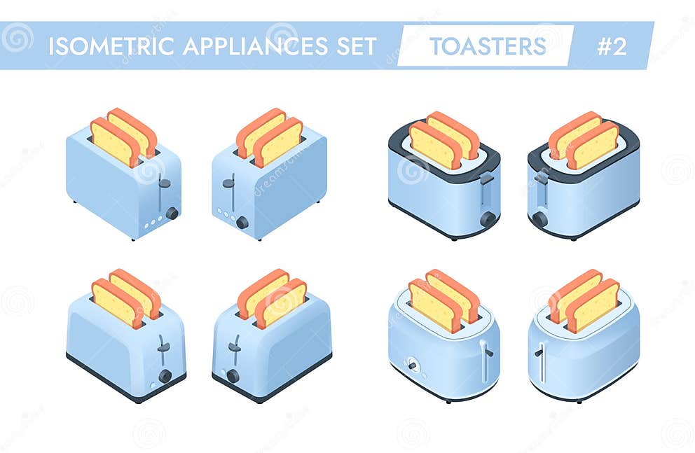 Isometric 3d Set of Different Kitchen Toasters Stock Vector ...