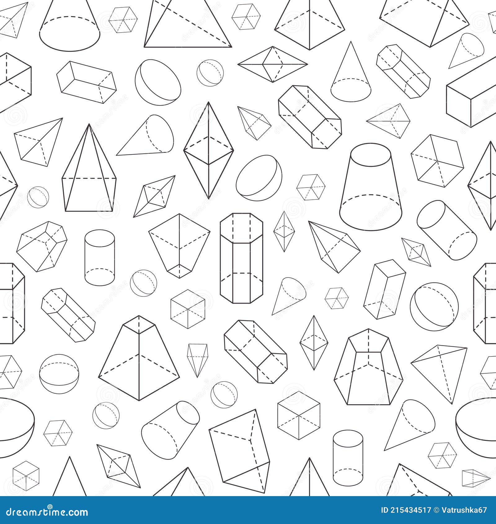 Isometric 3d Shapes Seamless Pattern. Geometric Math Wireframe Objects ...