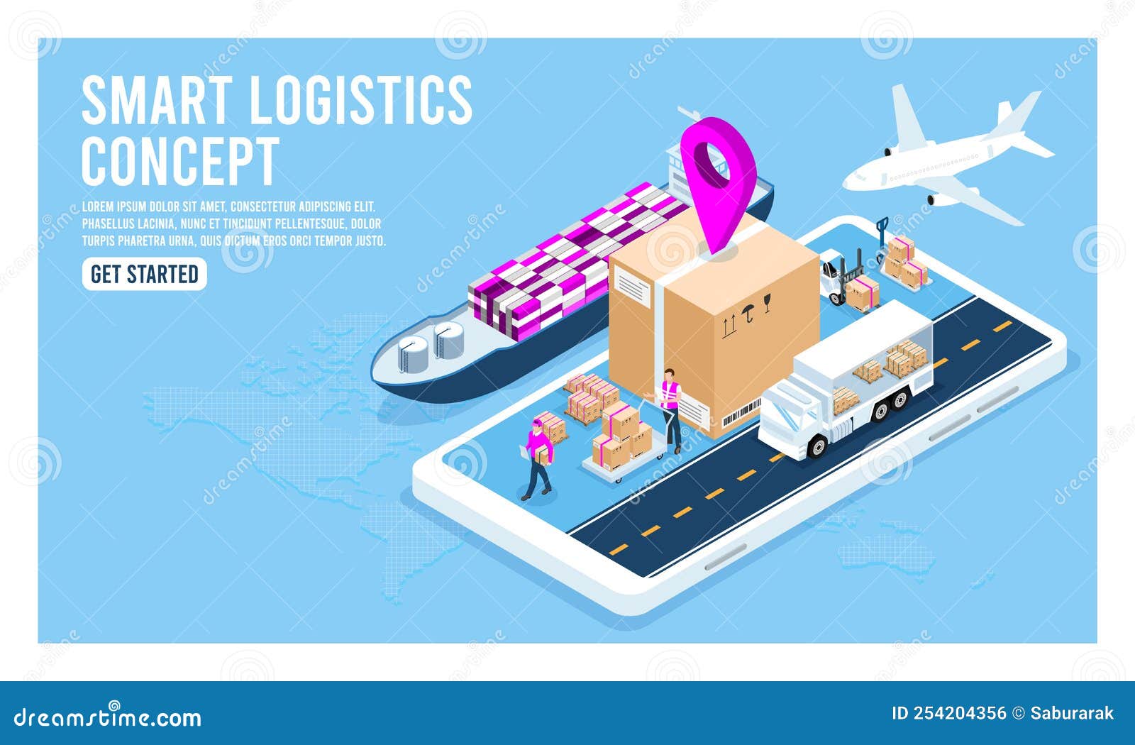 Isometric 3D Smart Global Logistics Delivery Tracking System on ...