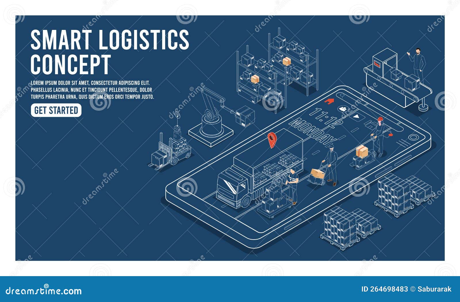 Isometric 3D Smart Industry Concept with Delivery Tracking System on ...