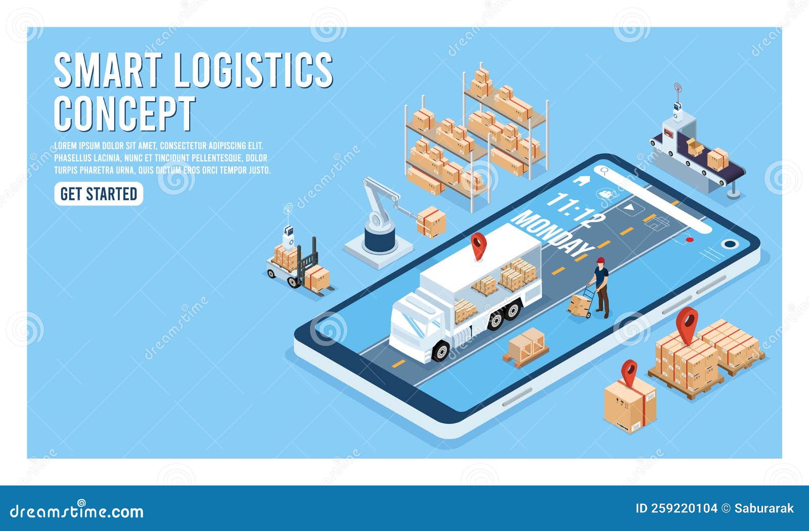 Isometric 3D Smart Industry Concept with Delivery Tracking System on ...
