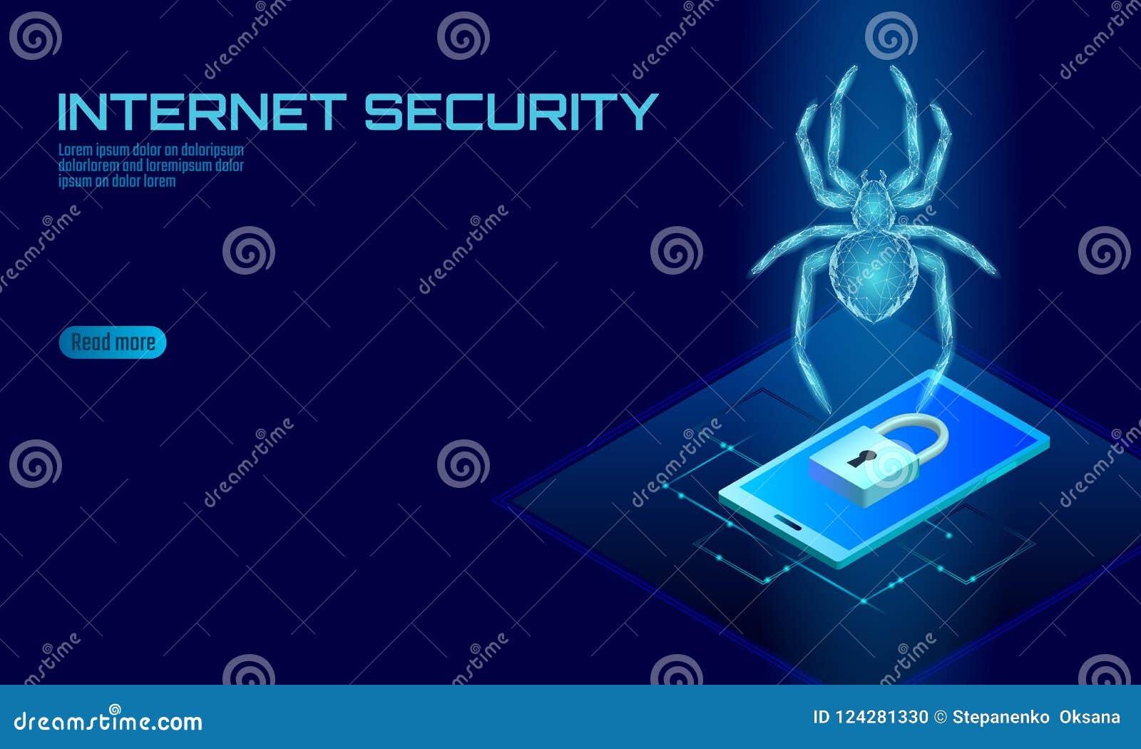 Isometric 3D Spider Hacker Attack Danger. Web Security Virus Data ...