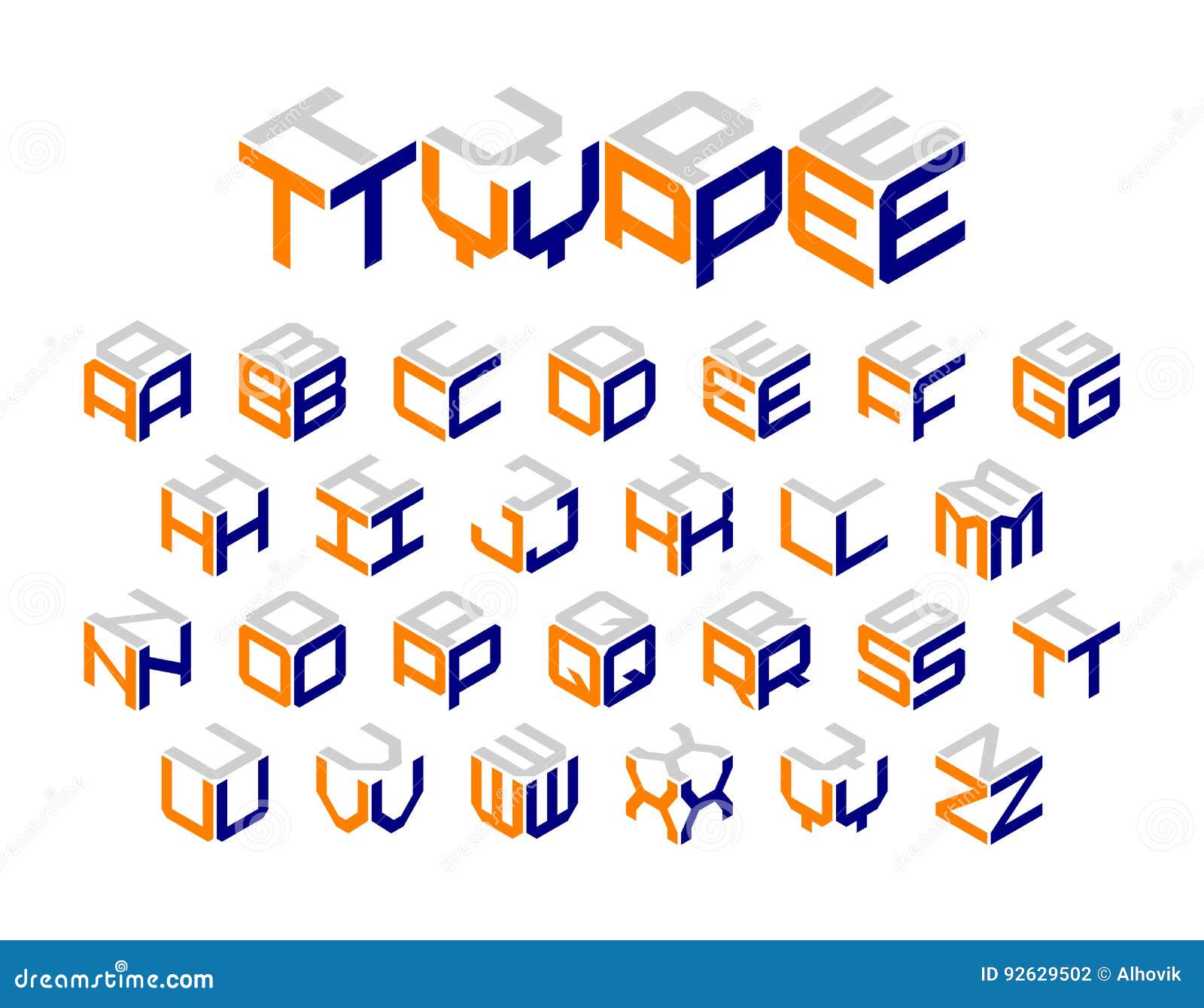 Isometric 3d typeface stock vector. Illustration of brick - 92629502