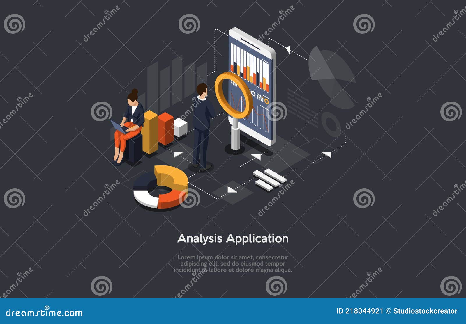 Isometric 3D Vector Illustration on Dark Background with Writing ...