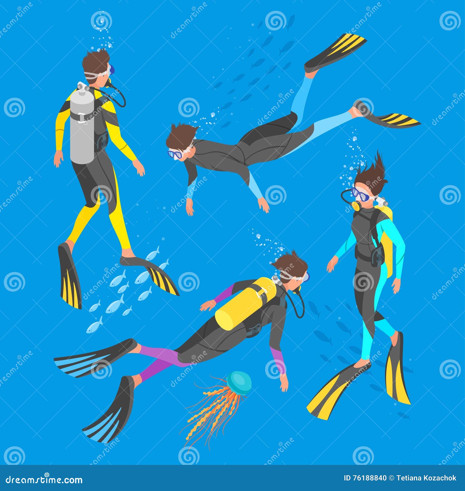 Isometric 3d Vector Illustration of Divers. Stock Vector - Illustration ...