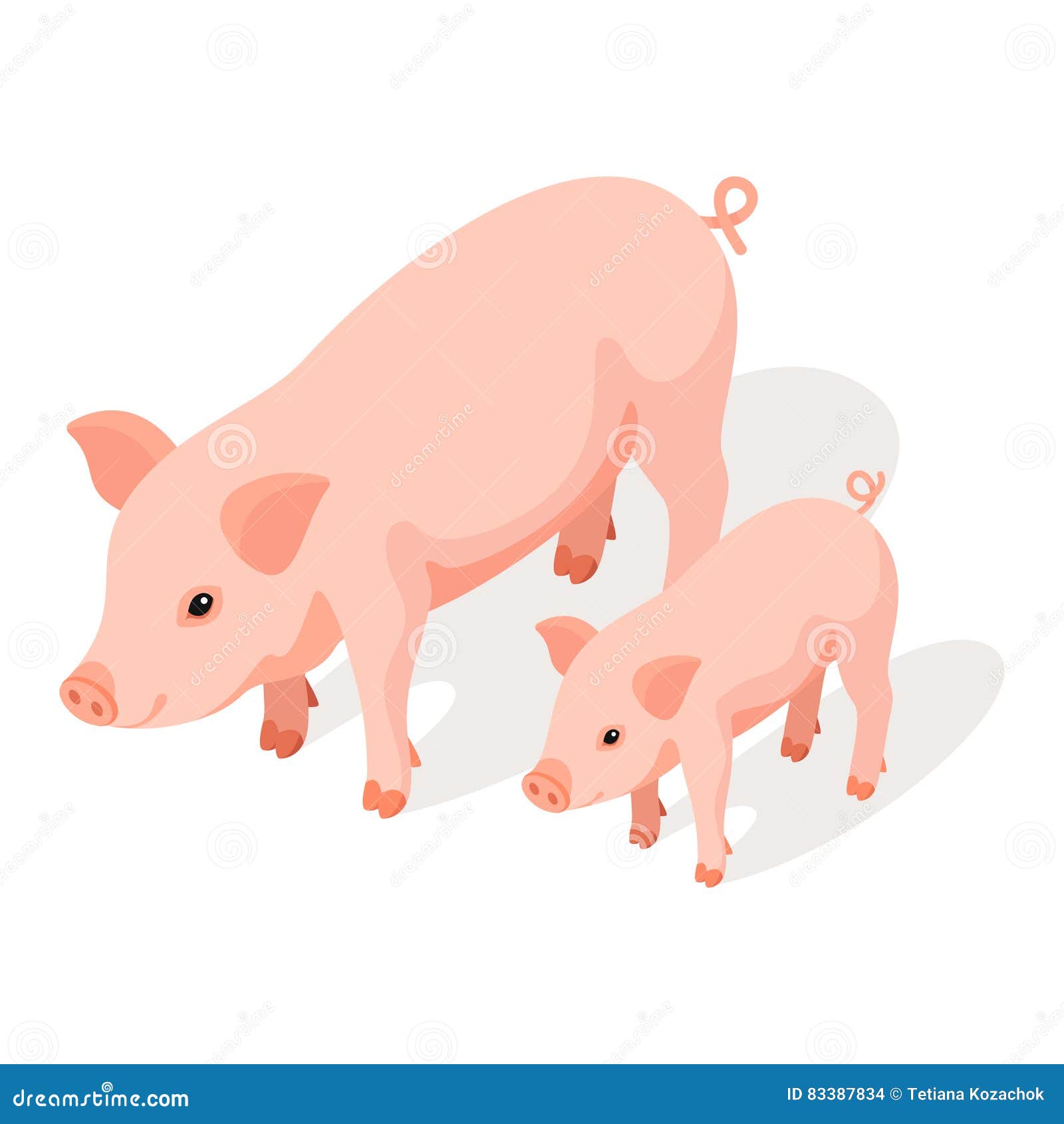 Isometric 3d Vector Illustration of Small and Large Pig Stock Vector ...