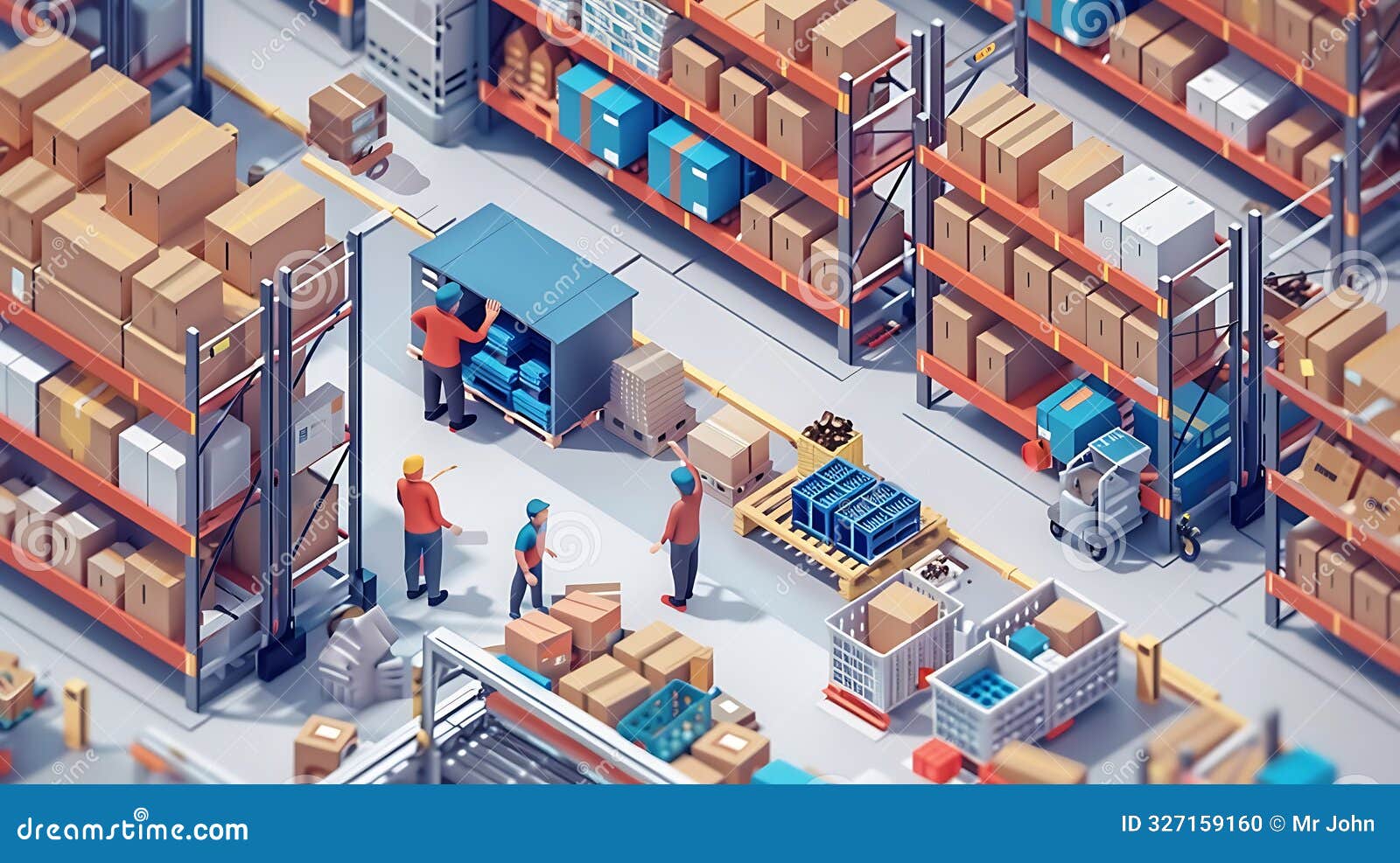 Isometric 3D Warehouse Interior Featuring Workers Organizing Inventory ...