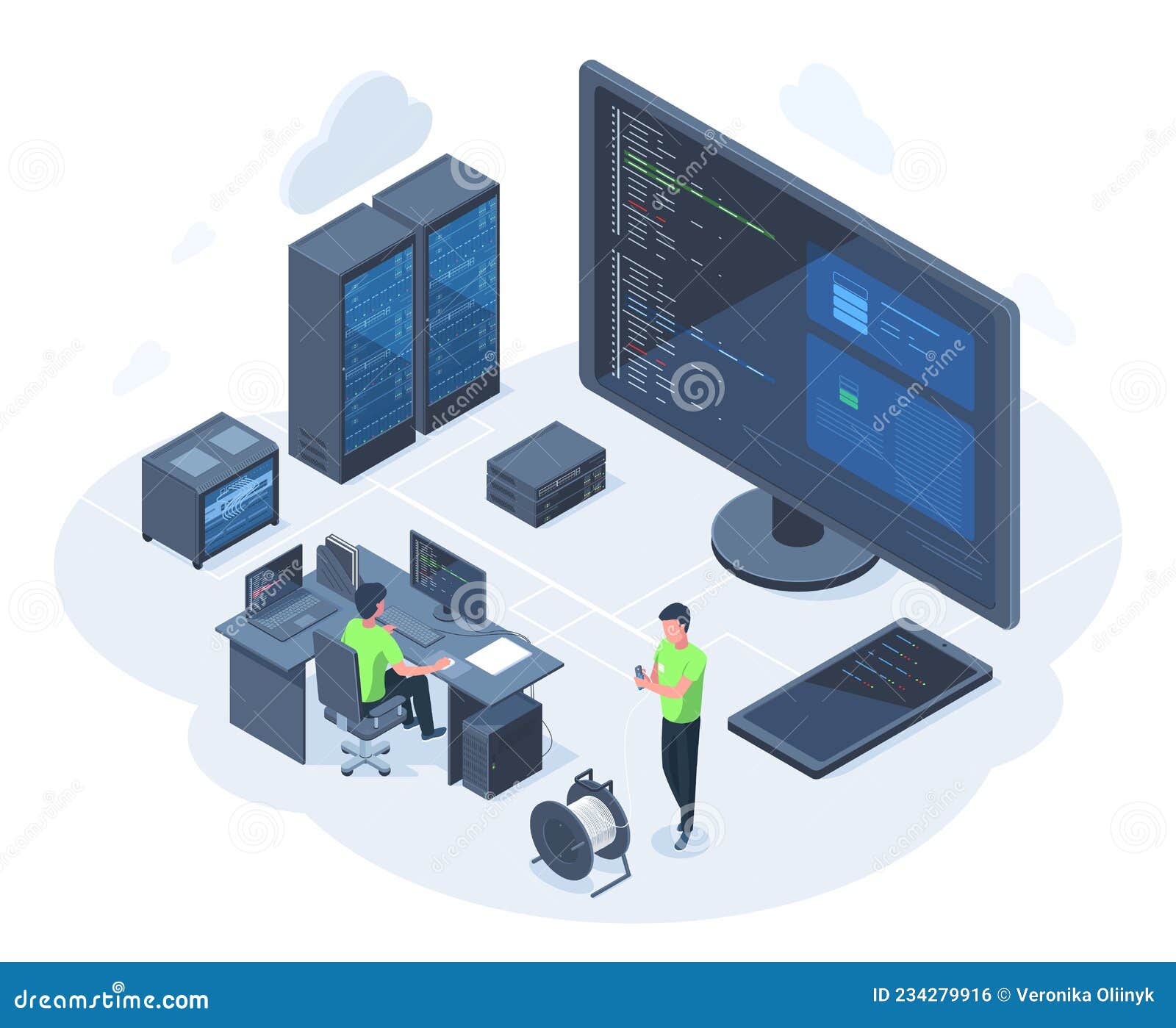 Isometric Engineers Characters Serve Data Center Network Equipment ... Isometric Engineers Characters Serve Data Center Network Equipment ...