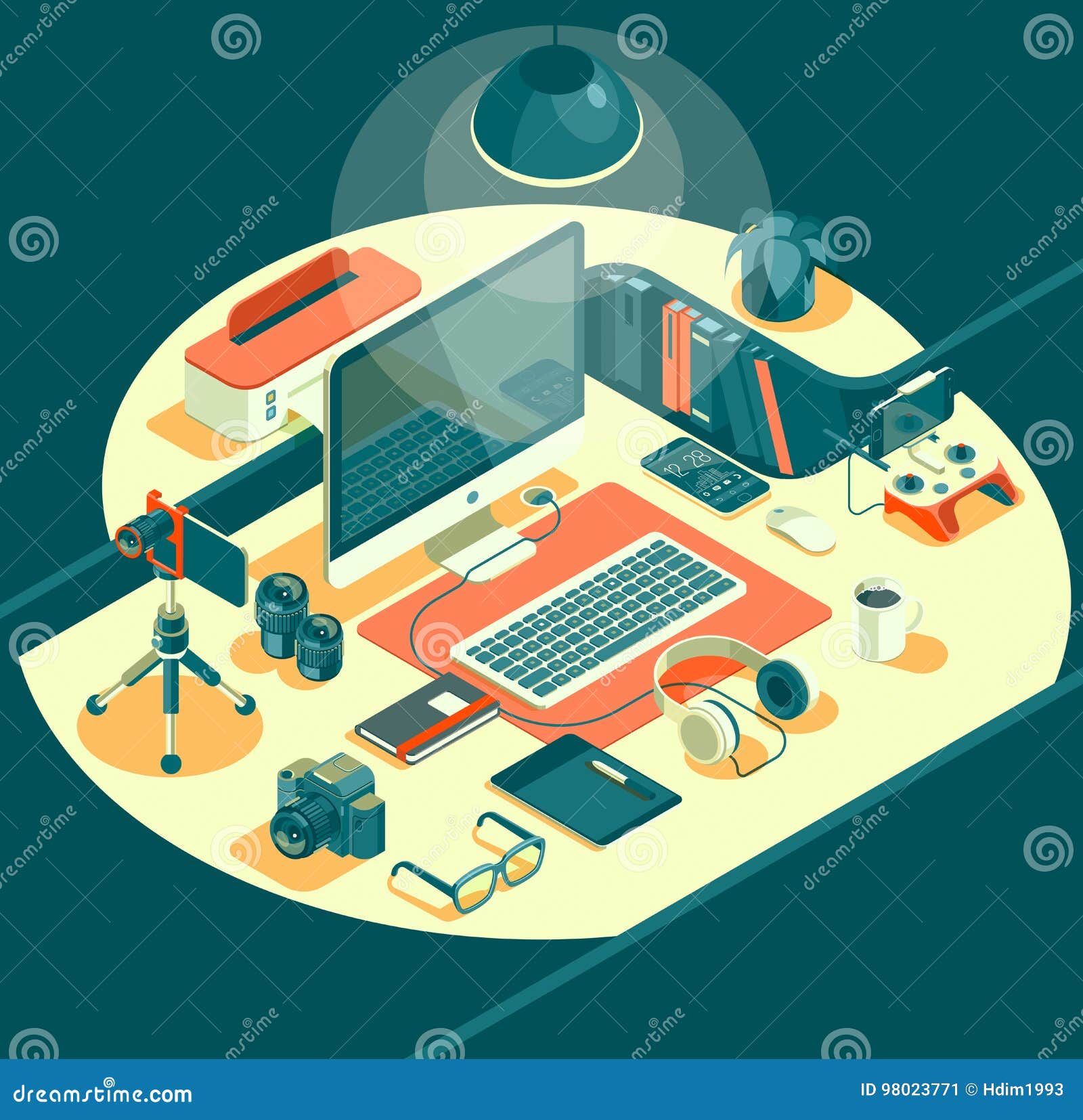 Isometric 3d Workspace Concept Vector. Devices Set Stock Vector ...