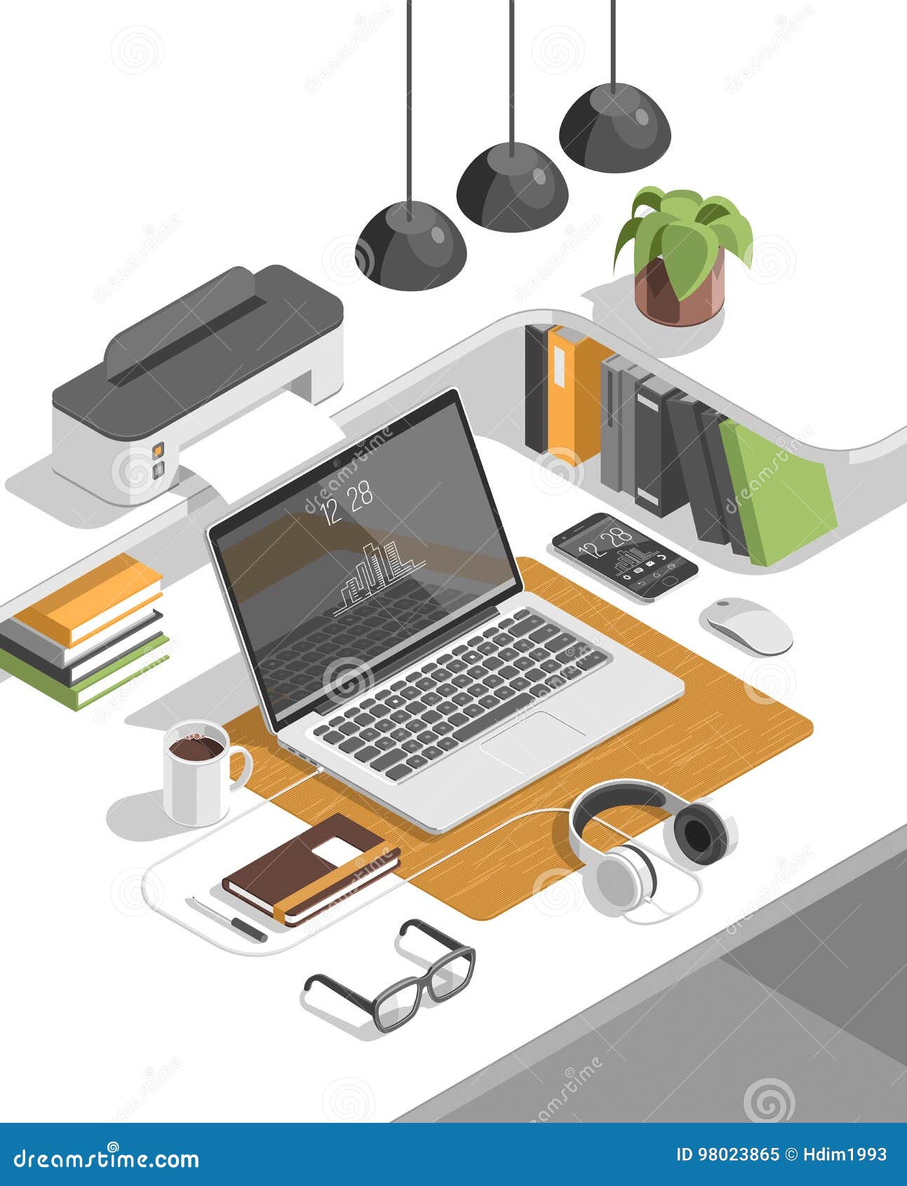 Isometric 3d Workspace Concept Vector. Devices Set Stock Vector ...